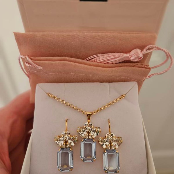 Light Sapphire Crystal Blue Bridal Necklace, Light Blue Crystal ...
