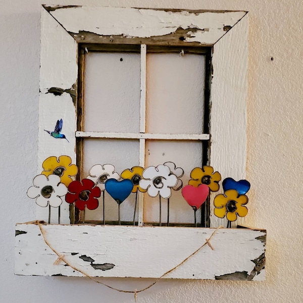 Rustic Barn Wood Window Frame Flower Box Planter - Amish Handcrafted ...