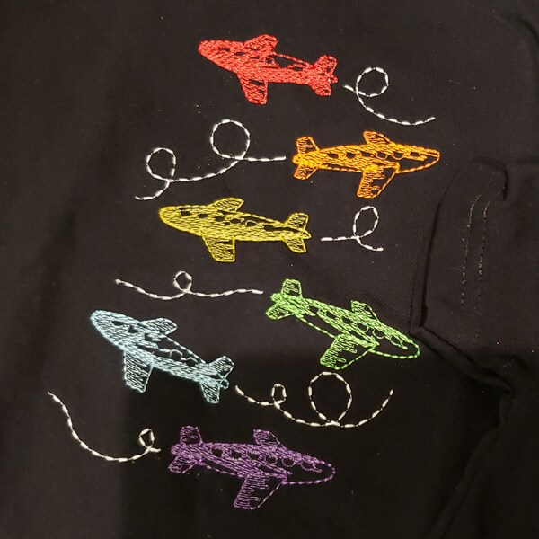 Plane Party Vintage Stitch Line Embroidery Design - Etsy