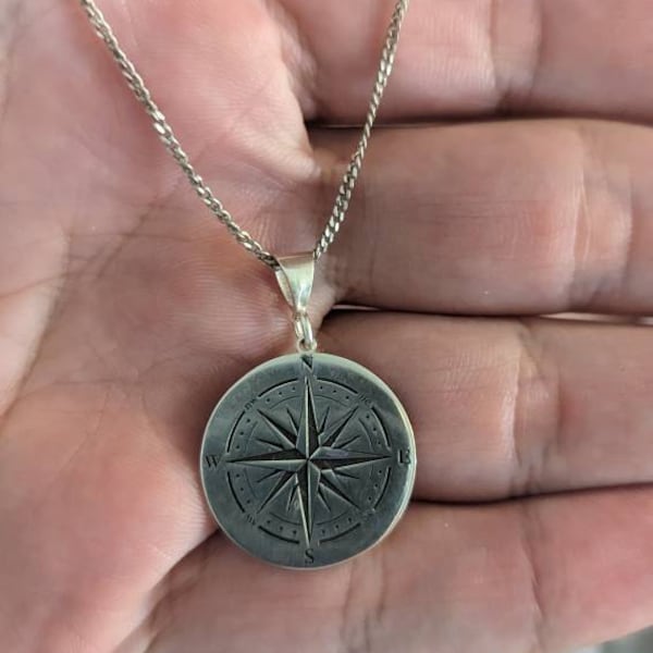 Silver Compass Necklace Dainty Coordinate Necklace for Adventurer ...