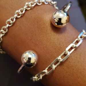 925 Sterling Silver Solid Double Ball End Cuff Bracelet - Etsy