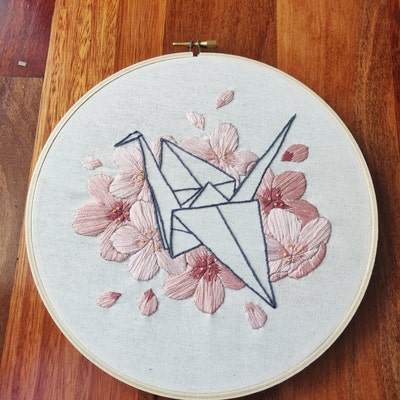 Embroidery PDF Pattern, Paper Crane Embroidery, Cherry Blossom ...