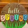 Hello Spring Tulips Sign, Round Door Hanger Svg, Spring Welcome Sign ...