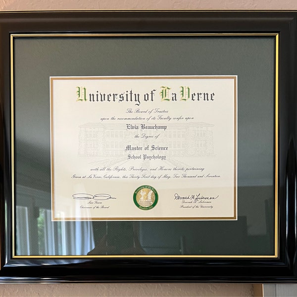 Custom Diploma Frame: Black Wood With Gold Accents, Multiple Sizes - Etsy
