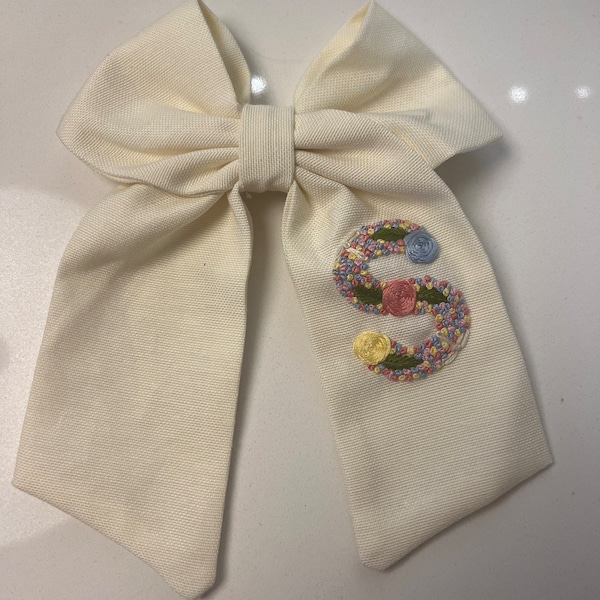 Initial Hand Embroidered Bow With Cross - Custom Initial Bow With Cross ...