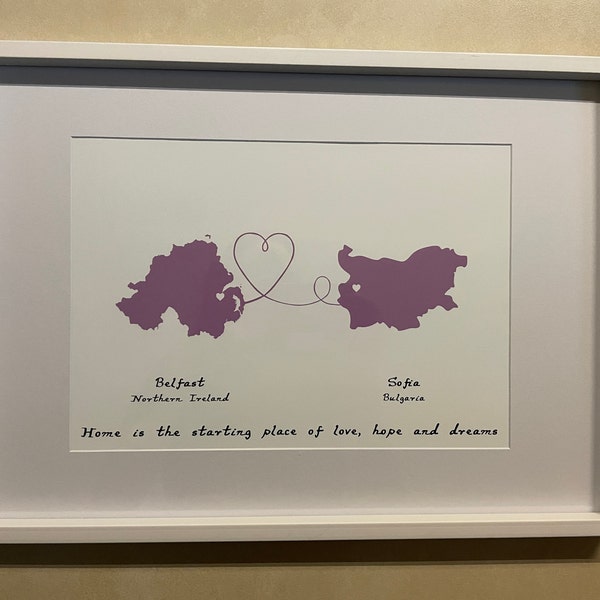 Personalised Map Print - Any Two Countries - Custom Map Art - Available ...