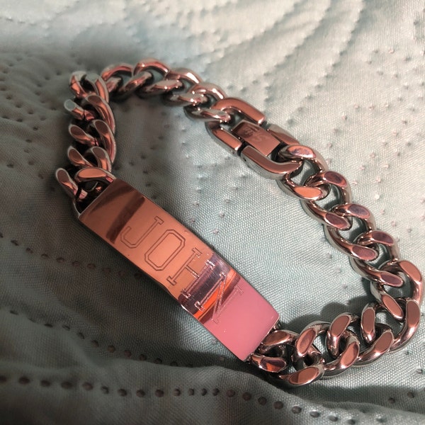 Personalized ID Bracelet Custom Engraved 8.5 Inch Solid Stainless Steel ...
