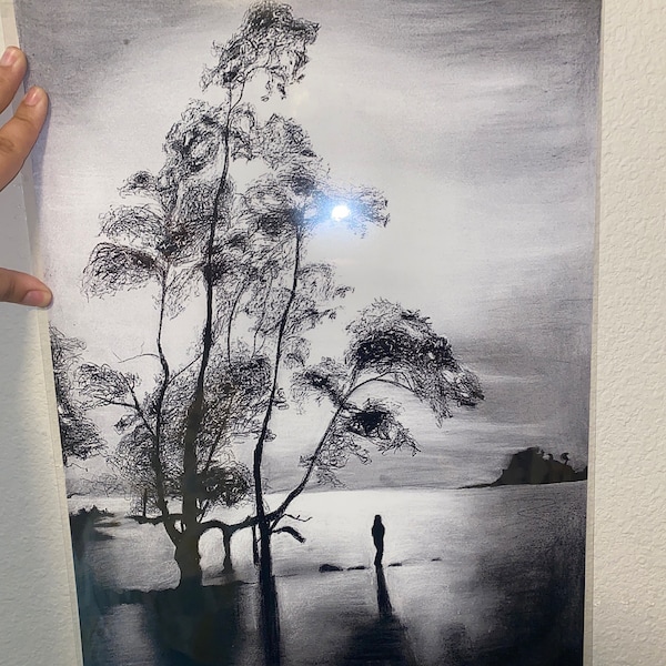 Landscape Charcoal Drawing Print 13x19in329x483mm Wall Artwall Art - Etsy