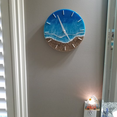 Resin Clock Sand and Ocean Blue Water and White Waves / Beach Art ...