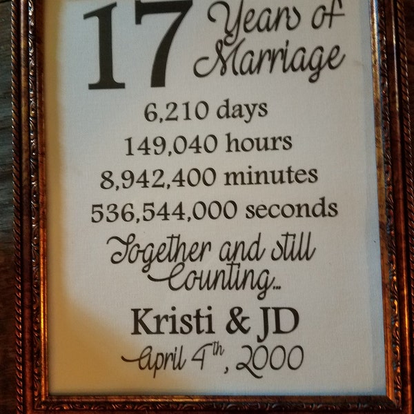 17th Wedding Anniversary Cotton Print | 17th Wedding Gift | 17 Years ...