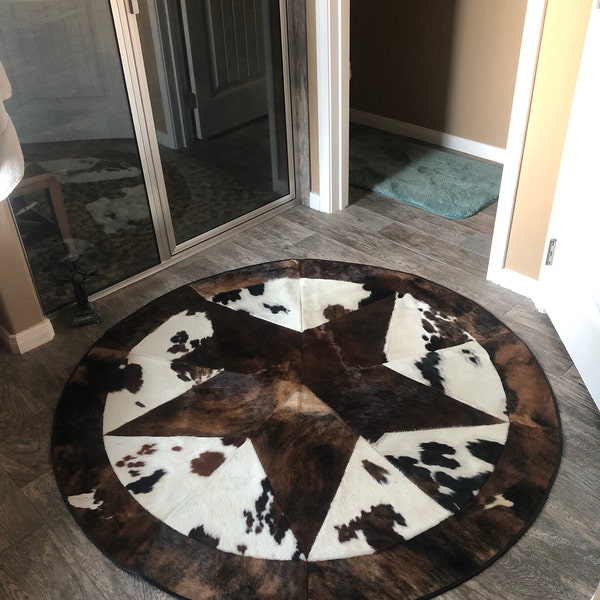 Western Round Star Patchwork Cowhide Rug – Unique Décor for Your Home ...