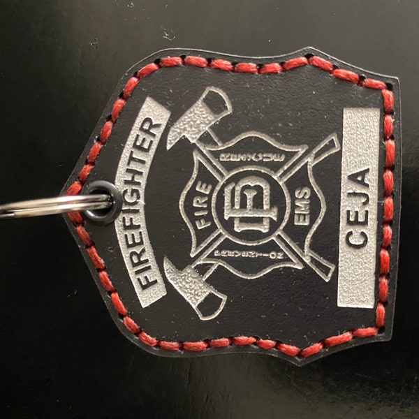Custom Black Leather Firefighter Helmet Shield Keychain. - Etsy