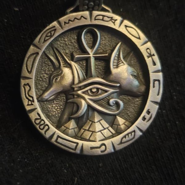 Anubis and Bast Egyptian Hieroglyphics Silver Necklace, Egyptian Cross ...