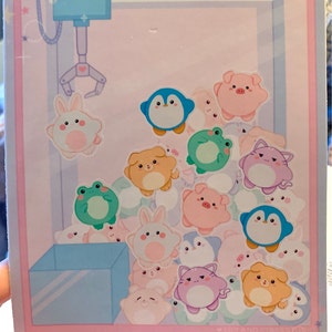 Claw Machine Sticker Sheet Hand Drawn Kawaii Small Animals Glossy ...