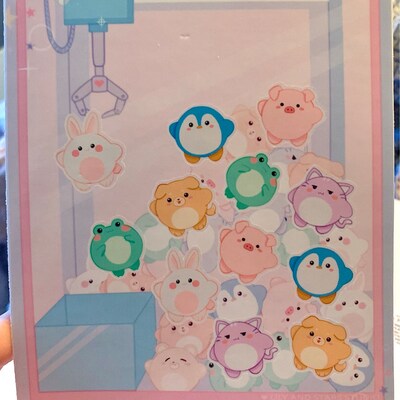 Claw Machine Sticker Sheet Hand Drawn Kawaii Small Animals Glossy ...