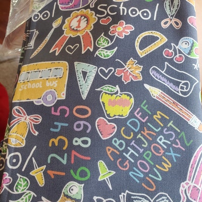 Back to School Kids Novelty Cotton Fabric by the Yard, School Supplies ...