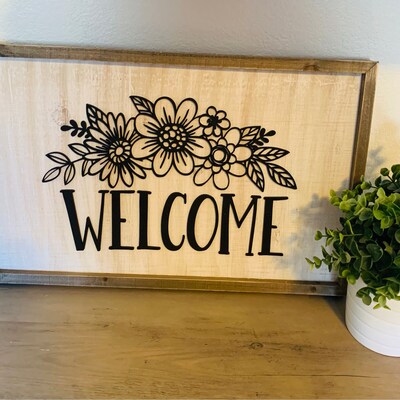 Welcome Sign SVG File, Floral Welcome Sign Cut File, Flower Welcome Svg ...