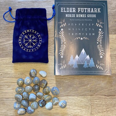 Rune Stones Gift Set Includes 21 Page Guide Book and Free Satin Lined ...
