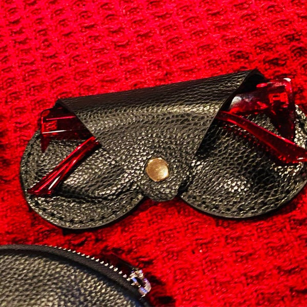 Leather Eyeglass Case, Compact Flat Sunglass Case With Holder Strap ...