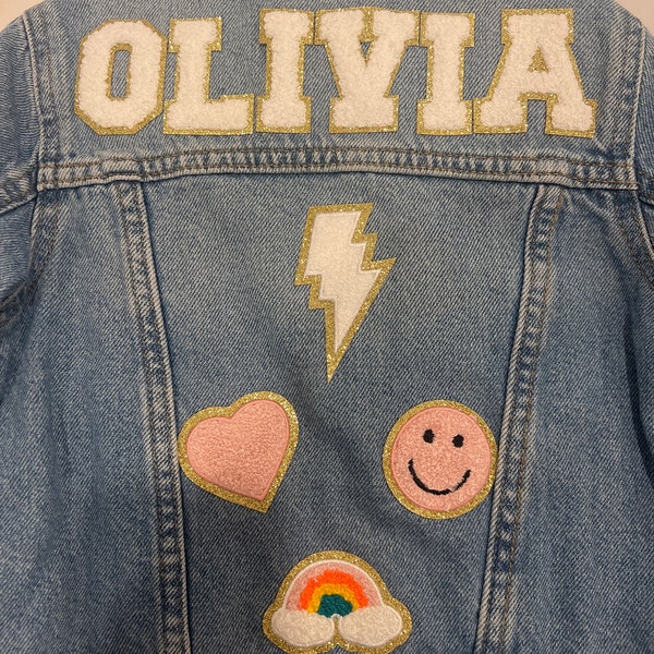 Personalized Custom Jean Denim Name Jacket Chenille Letter Baby Toddler ...