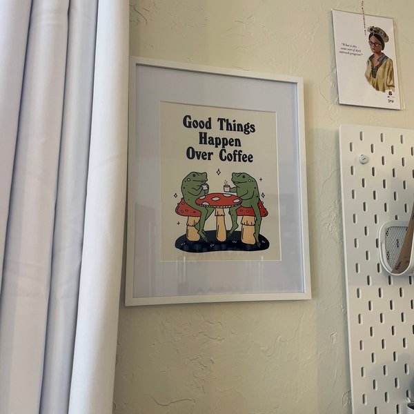 Retro Frog Coffee Print, Vintage Positivity Quote Illustration ...