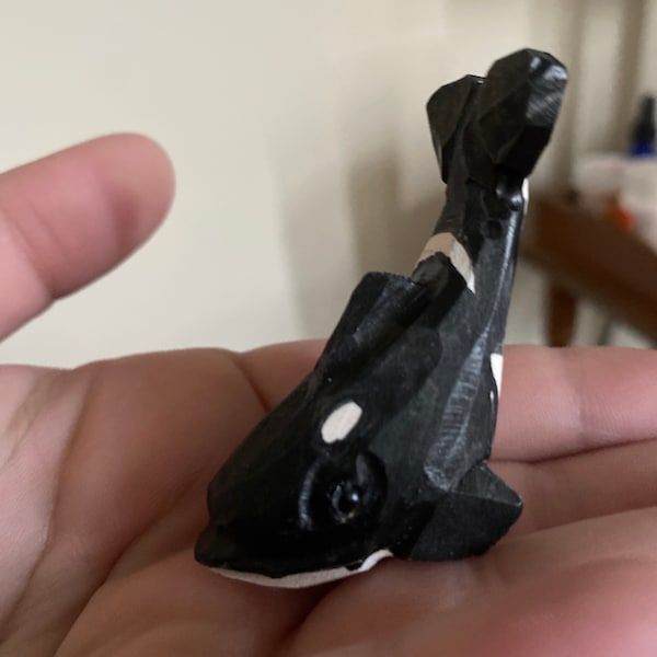 Hand-carved Wooden Orca Figurine: Miniature Killer Whale Collectible ...