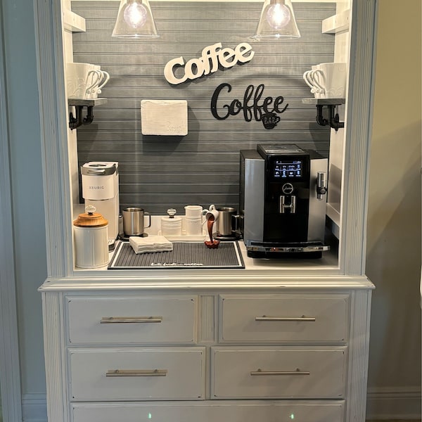 Antique White Coffee Hutch, Beverage Bar, Coffee Armoire With Drawers ...