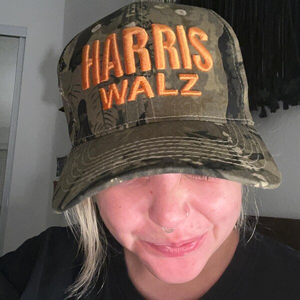 Kamala Harris Tim Walz Hat. Hunter Camo Embroidered 3D Harris Walz in ...