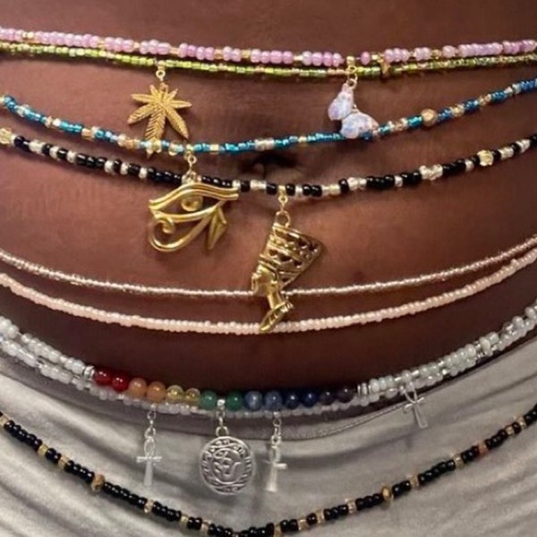 Triple 'ankh' Waist Beads, White Waist Beads, Stretch, Weight Loss ...