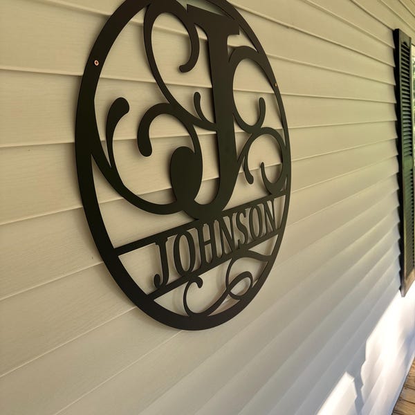 Round Personalized Metal Monogram Sign. Wedding Gift. Family Name Sign ...