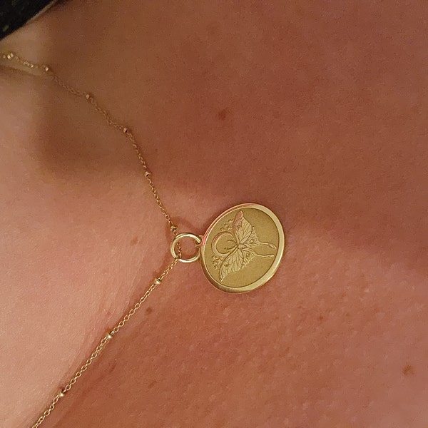 Real 14k Solid Gold Moth Necklace, Personalized Moth Pendant, Dainty ...