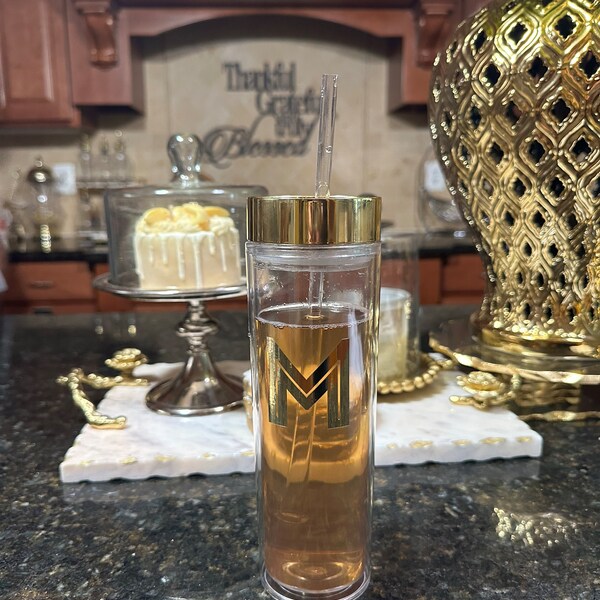 Monogram Water Bottle Gold Monogram Cup Gold Bridesmaid Gift Monogram ...