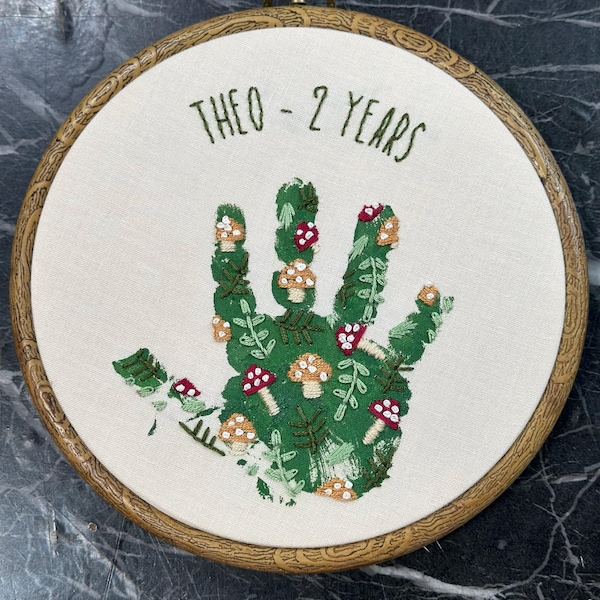 Mushroom Handprint Keepsake, Kids Embroidery PDF Pattern, Handprint ...