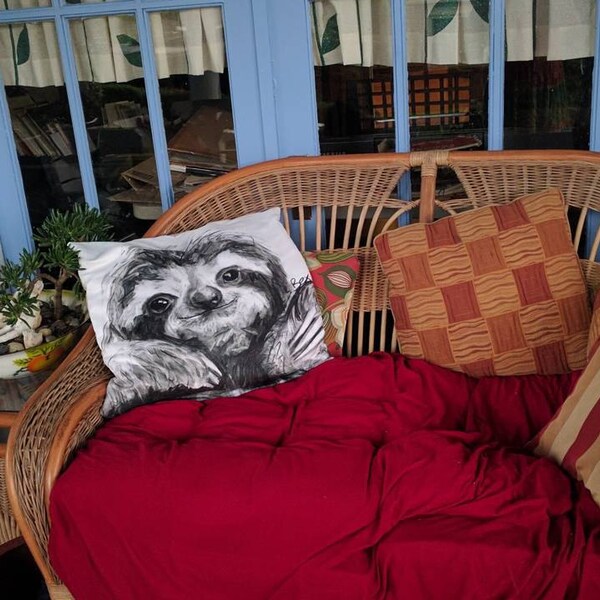 Cute Charcoal Sloth Vegan Cushion by Bex Williams Cheeky Sloth Handmade ...