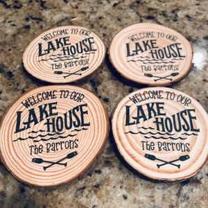 Personalized Lake House Coasters Lake House Gift Wood Slice Coasters ...