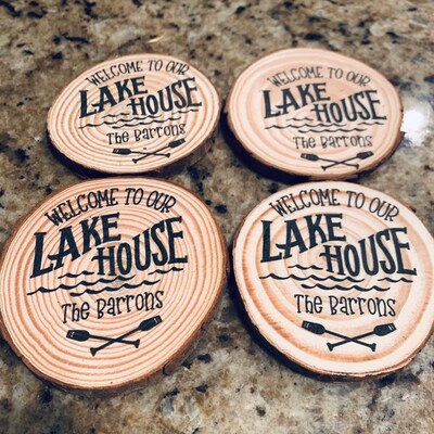 Personalized Lake House Coasters Lake House Gift Wood Slice Coasters ...