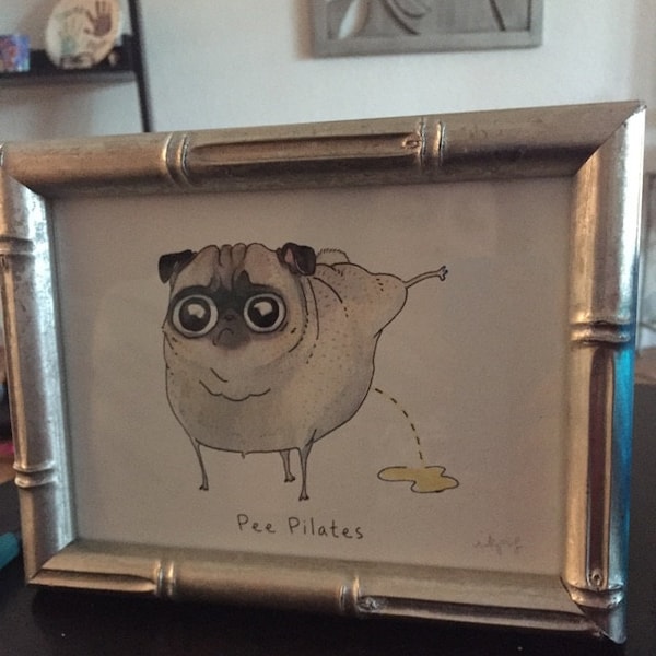 Pee Pilates Peeing Pug Art Print - Funny Pug Print, Pug Bathroom Art ...