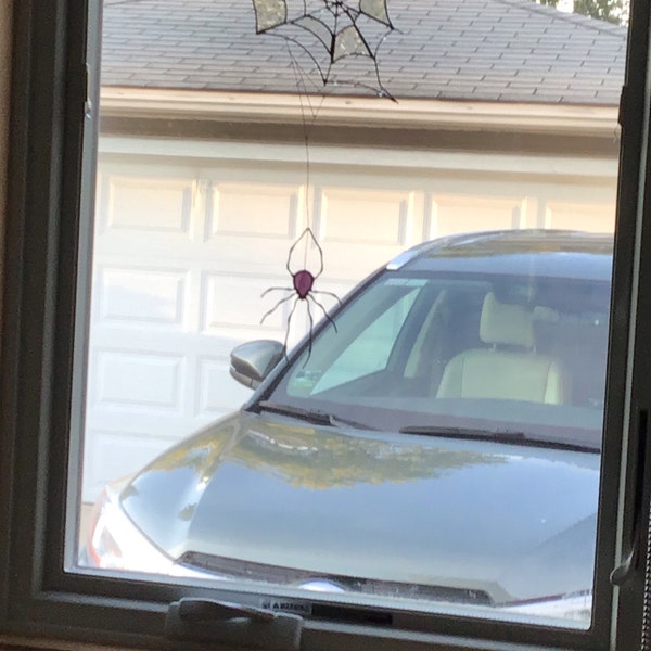 Spider Web, Stained Glass Spider on the Web, Window Hangings, Halloween ...