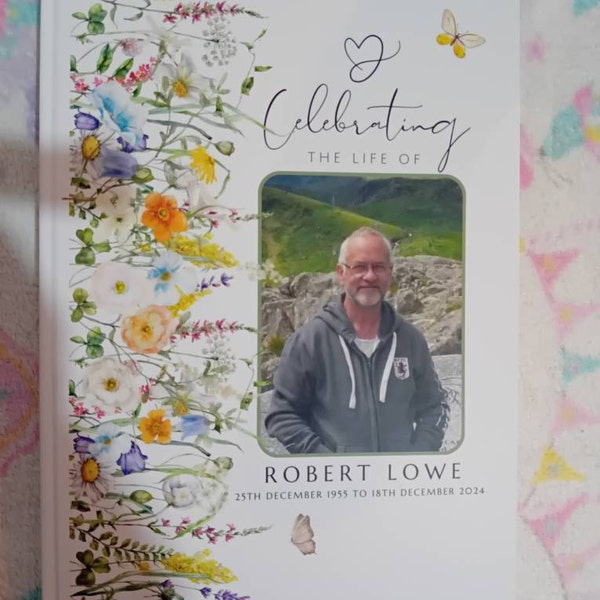 Funeral Condolence Book in Loving Memory, Monochrome Photo Share Memory ...