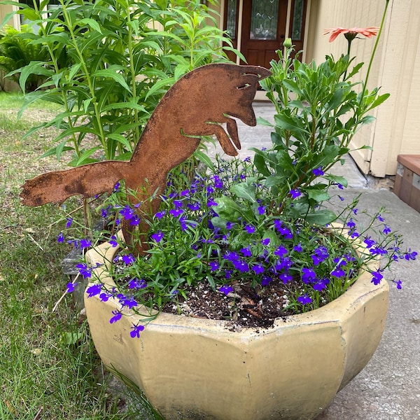 Rustic Metal Fox Garden Sculpture | Weathered Fox Outdoor Decor | Rusty ...