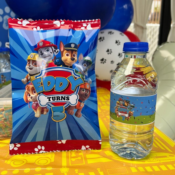 Personalised Chip Bags, Birthday Favours, Party Favours, Paw Patrol ...