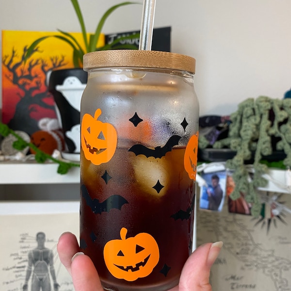 Halloween Ghost Glass Iced Coffee Cup With Bamboo Lid & Straw - Etsy