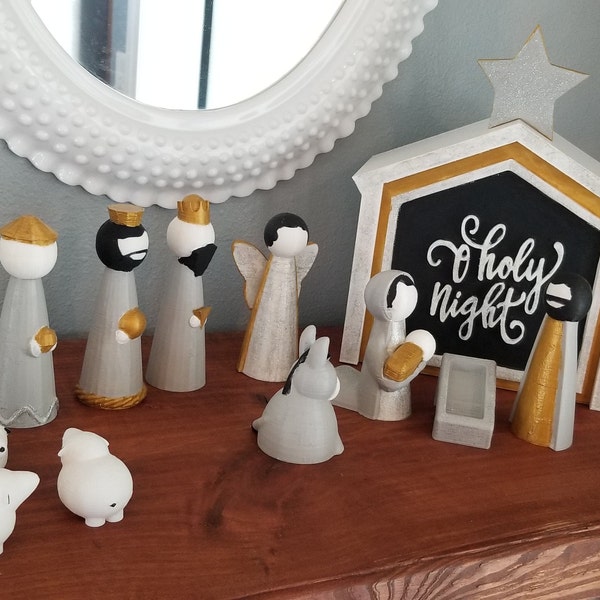 4" Large Peg Doll Nativity Set-paintable Craft Stable That Doubles as a ...