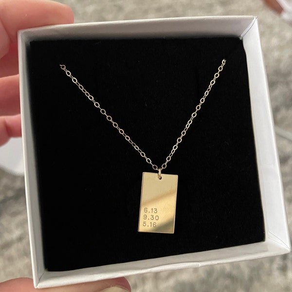 Personalized Rectangle Necklace, Personalized Rectangle Pendant, 14kt ...