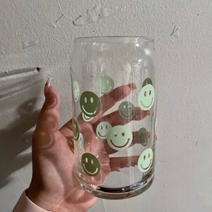 Sage Green Smiley Face Iced Coffee Glass Cup - Etsy