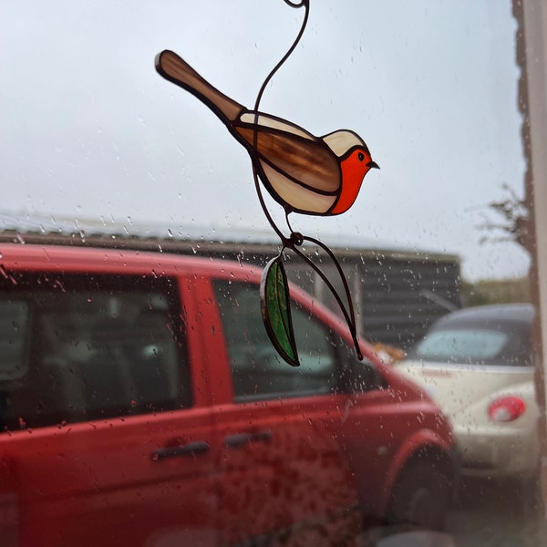 Robin Bird Stained Glass Window Hangings Christmas Gifts Handmade ...
