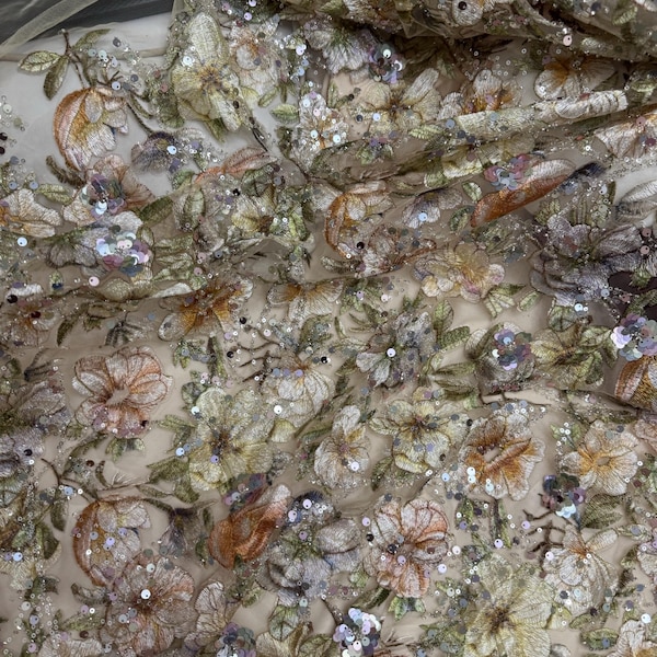 Stunning Multi-colors Heavily Sequined Embroidery Lace Fabric, Blossom ...