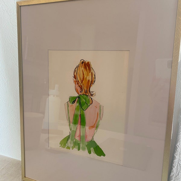 Fashion Illustration Art Print: Bow Back Dress in Green {cute Wall Art ...