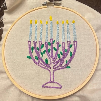 Menorah Hand Embroidery Pattern PDF, Hanukkah Gift & DIY Menorah Design ...