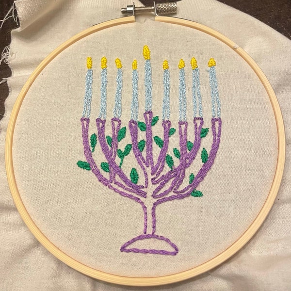 Menorah Hand Embroidery Pattern PDF, Hanukkah Gift & DIY Menorah Design ...